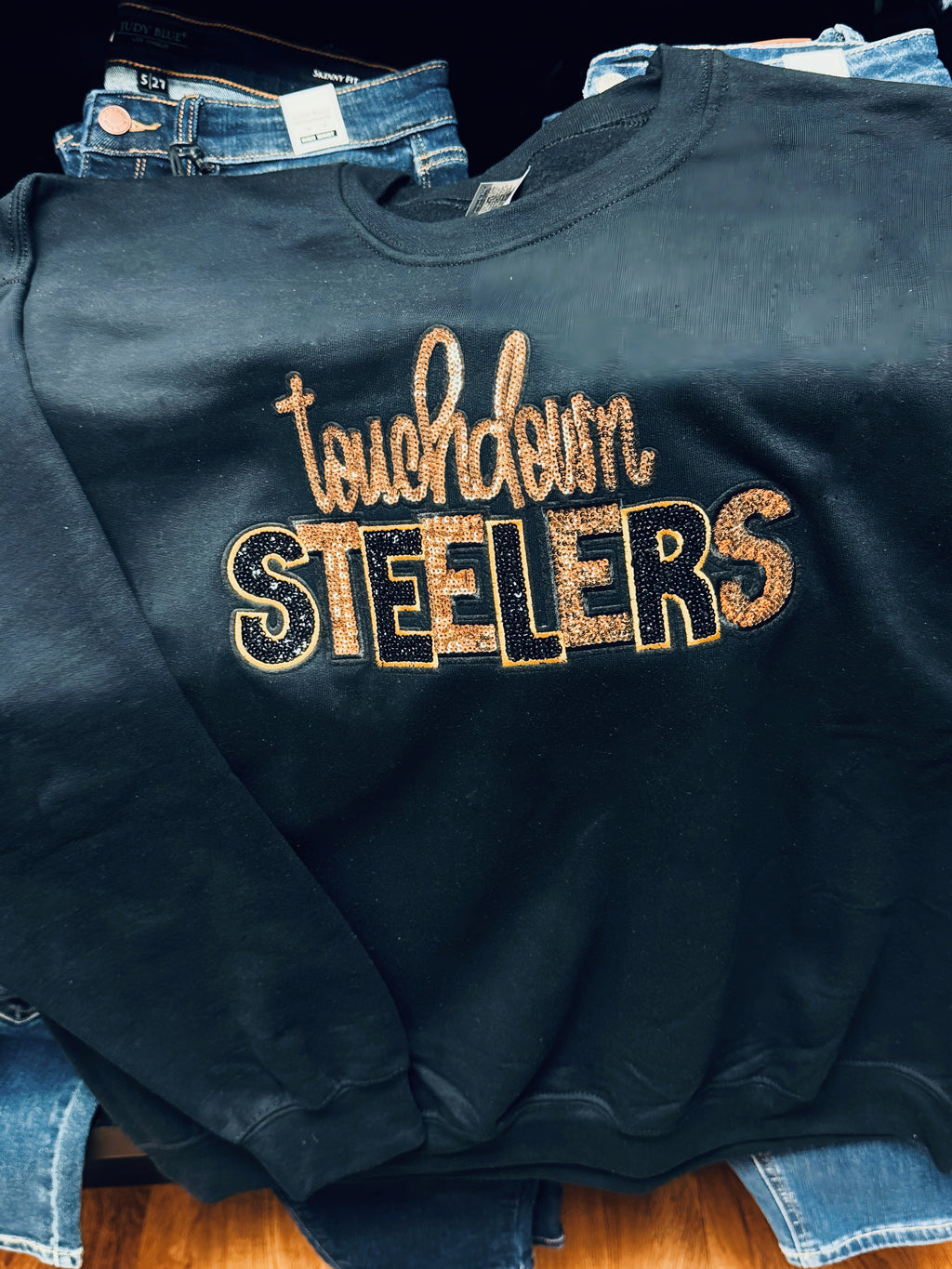 Touchdown Steelers Sequin Patch Black Crewneck – Best You Boutique LLC